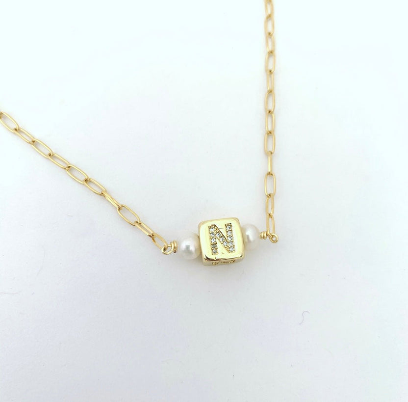 Cube Initial Necklace - LPL Creations - Handmade Jewelry